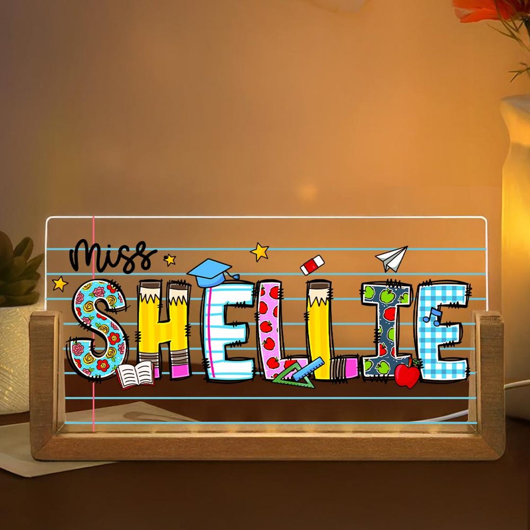 Personalized Teacher Element Acrylic LED Night Light With Wooden Base ...
