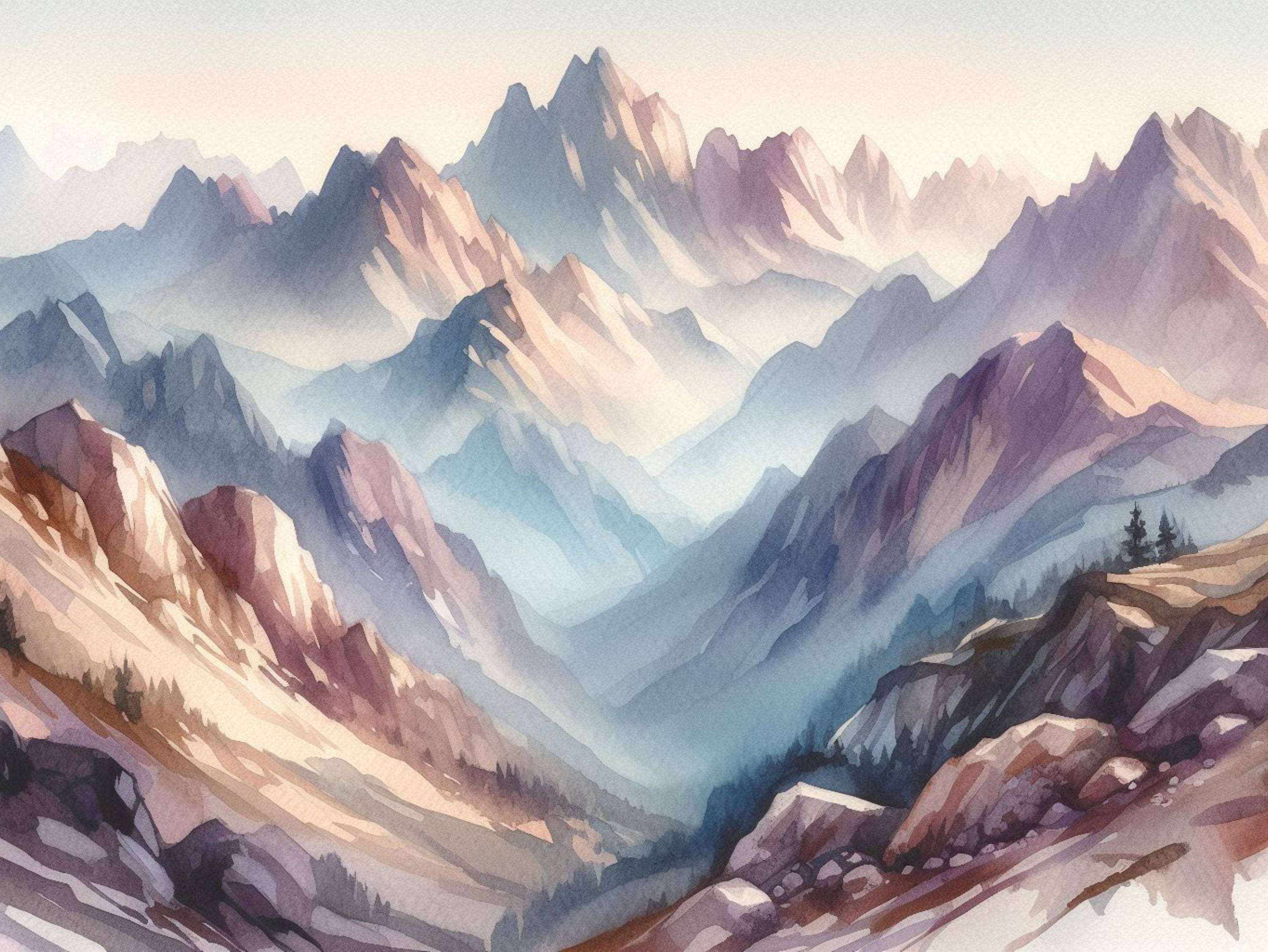 Minimalist Watercolor Landscape Print Mountain Wall Art - Etsy