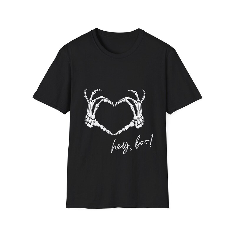 Skeleton Heart-shaped Hands, Hey Boo Unisex Softstyle Halloween T-shirt ...