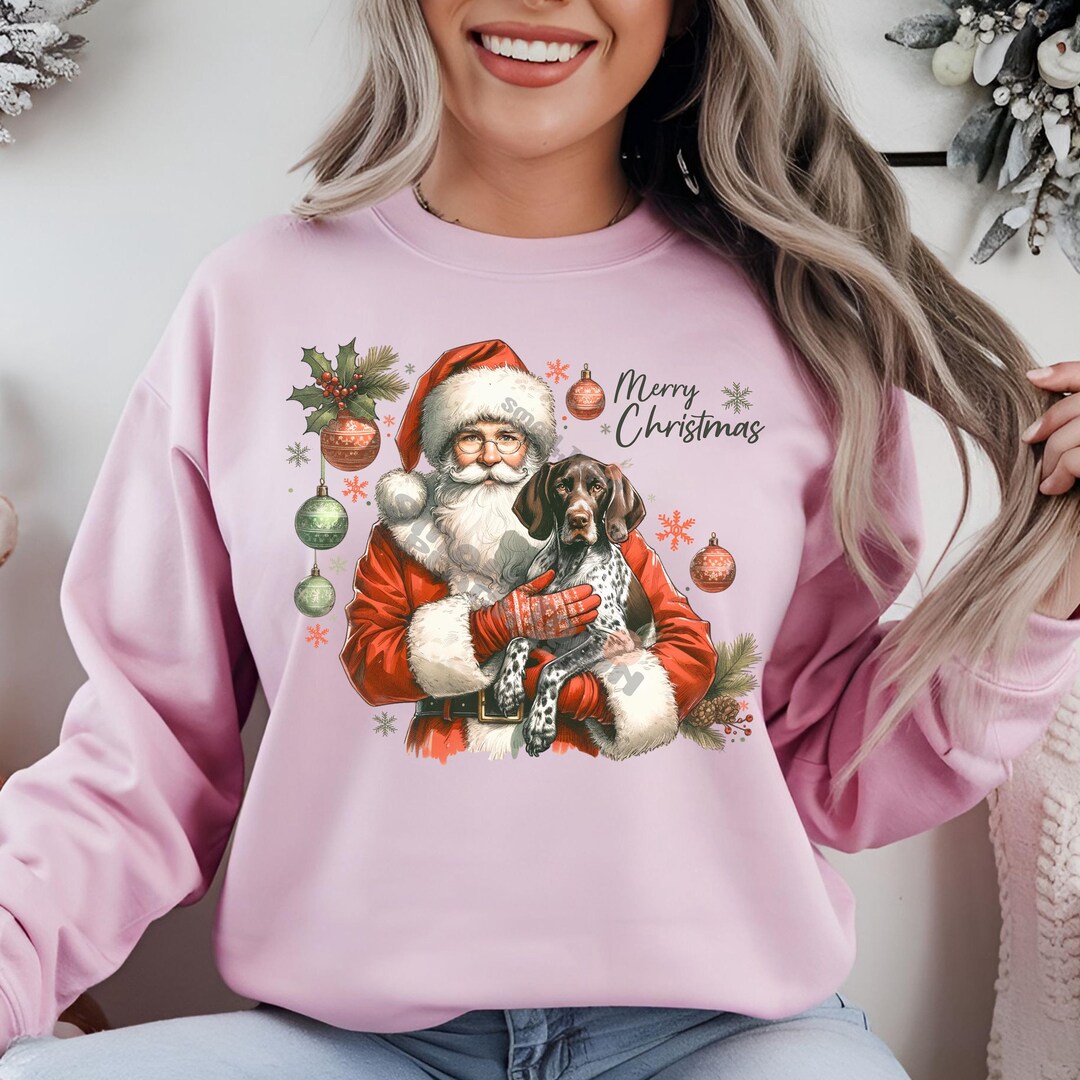 Santa With German Shorthaired Pointer Christmas Dog Lover Sweater Png ...