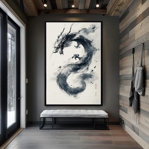 Traditional Chinese Dragon Canvas Print, Ink Wash Dragon Wall Art ...
