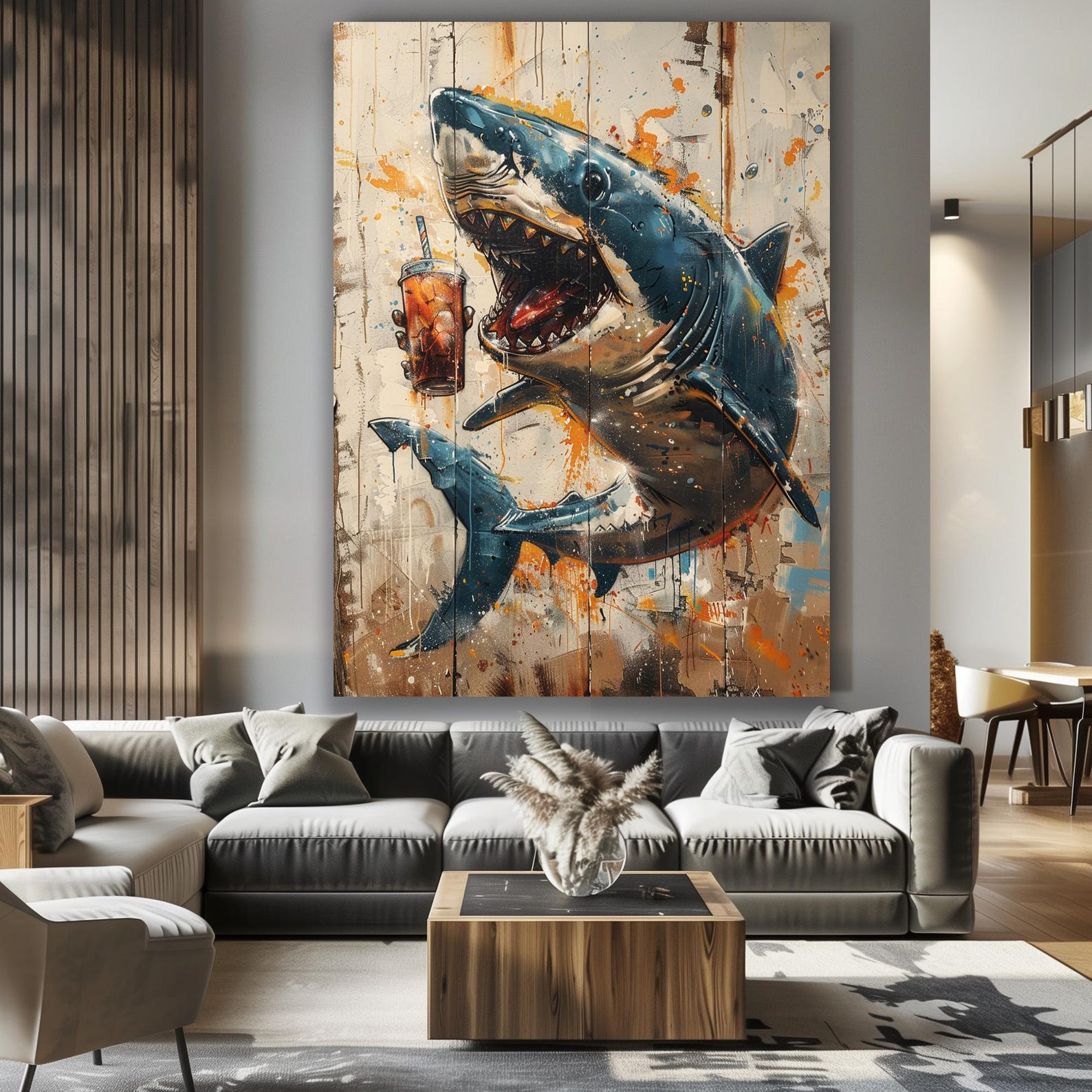 Wall Art, Graffiti Shark Canvas Wall Decor, Urban Street Art Style With ...