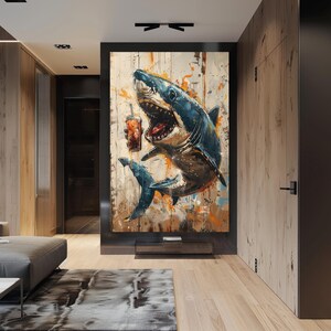 Wall Art, Graffiti Shark Canvas Wall Decor, Urban Street Art Style With ...