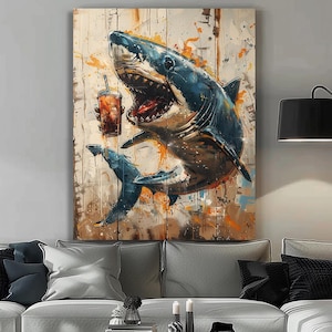 Wall Art, Graffiti Shark Canvas Wall Decor, Urban Street Art Style With ...