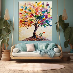 Colorful Abstract Tree Canvas Print, Vibrant Textured Nature Art ...