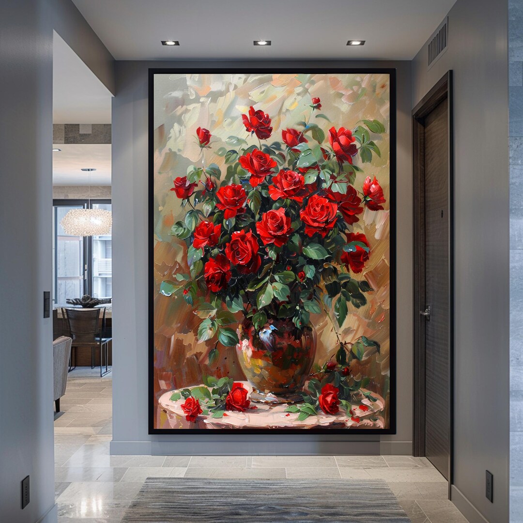 Red Rose Canvas Print, Classic Floral Wall Art, Framed Romantic Rose ...