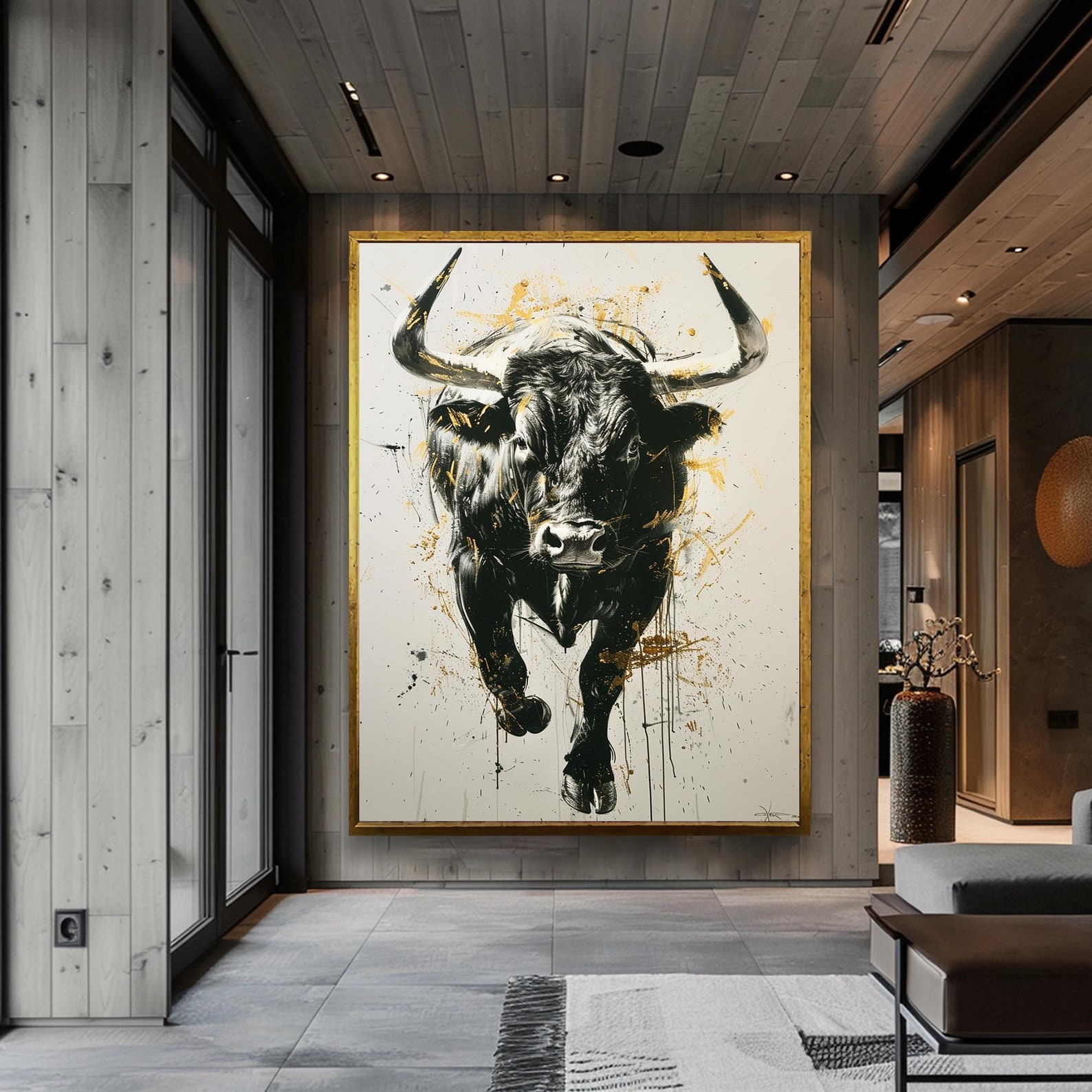 Bull Art Canvas Wall Decor Bull Gift Animal Lover Gift Modern Wall Art ...