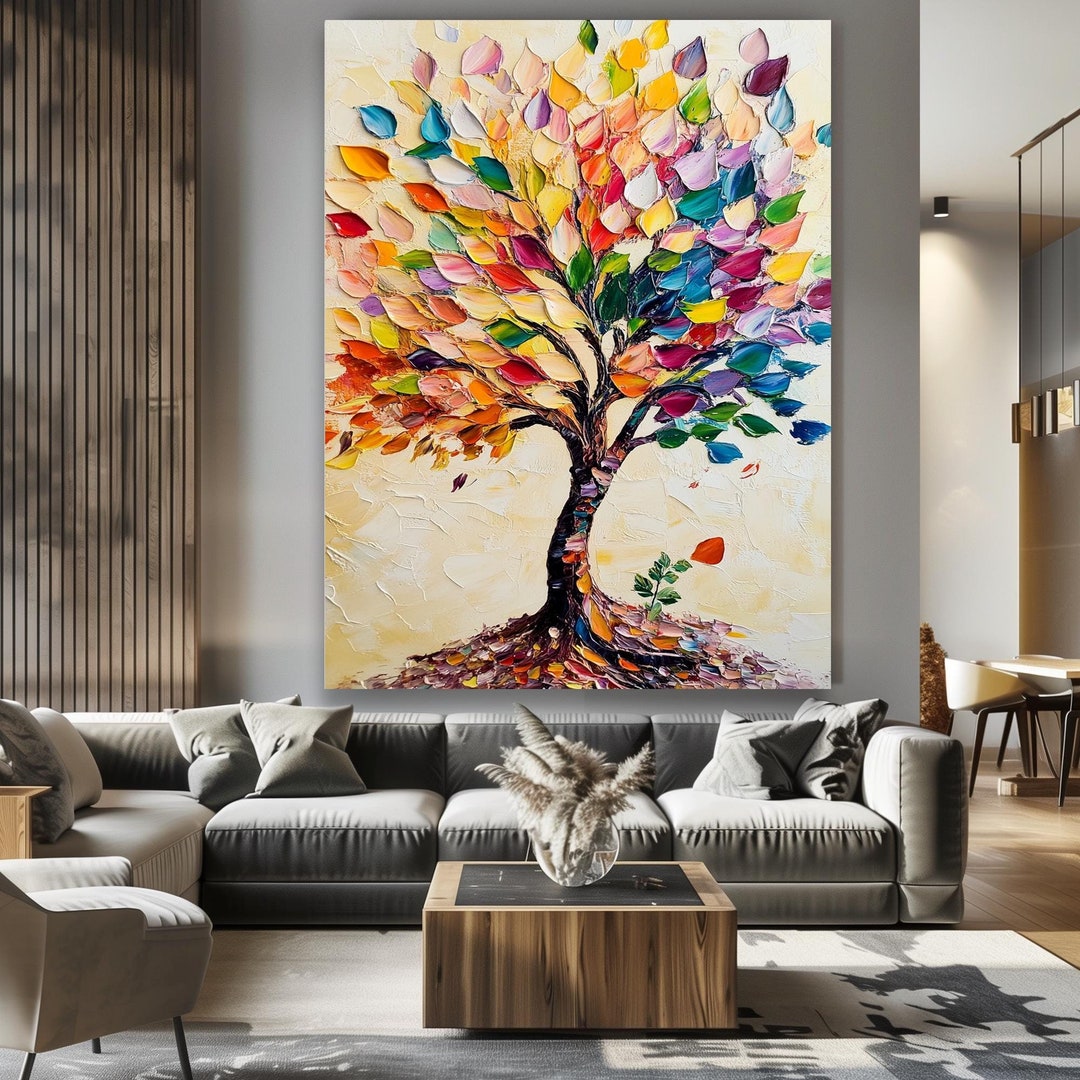 Colorful Abstract Tree Canvas Print, Vibrant Textured Nature Art ...