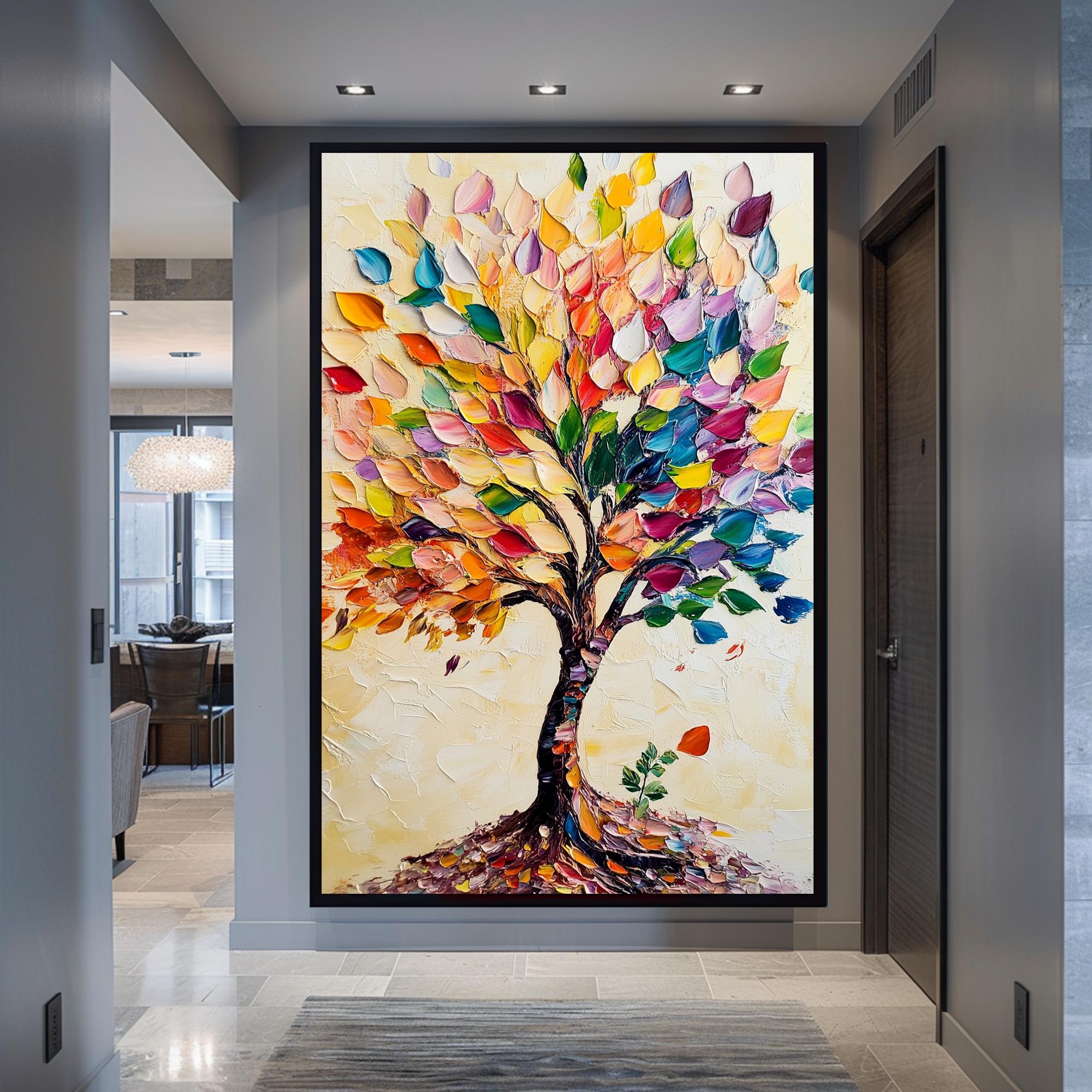 Colorful Abstract Tree Canvas Print, Vibrant Textured Nature Art ...