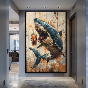 Wall Art, Graffiti Shark Canvas Wall Decor, Urban Street Art Style With ...