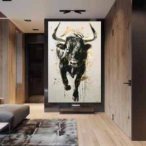 Bull Art Canvas Wall Decor Bull Gift Animal Lover Gift Modern Wall Art ...