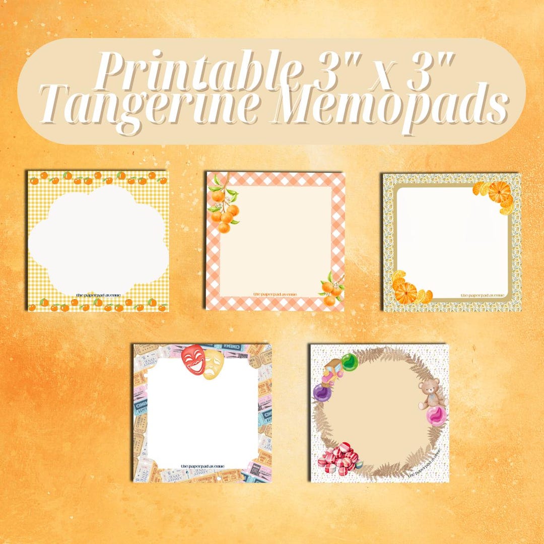Tangerine Printable 3x3 Notepad Set, Instant Download, Digital Download ...