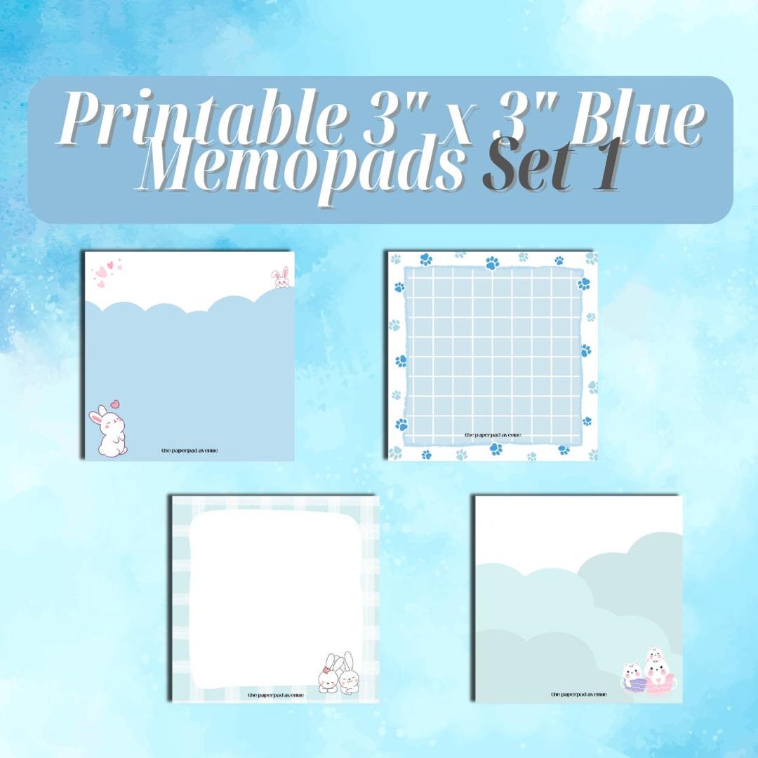 Blue Memo Pad, Cute Stationery Printables Notepad, Instant Digital ...