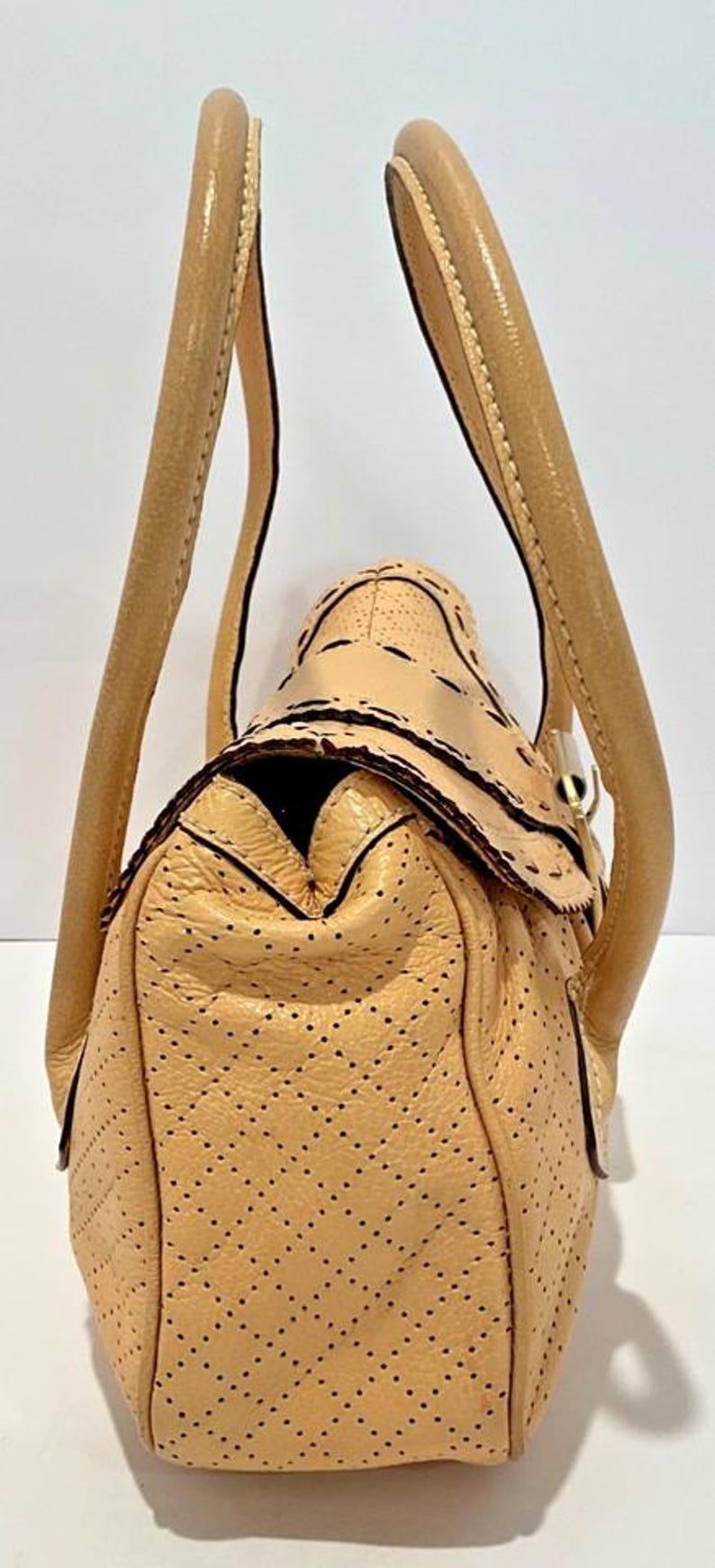 Celine Beige/ Ochre Perforated Leather Satchel Buckle Shoulder Bag ...