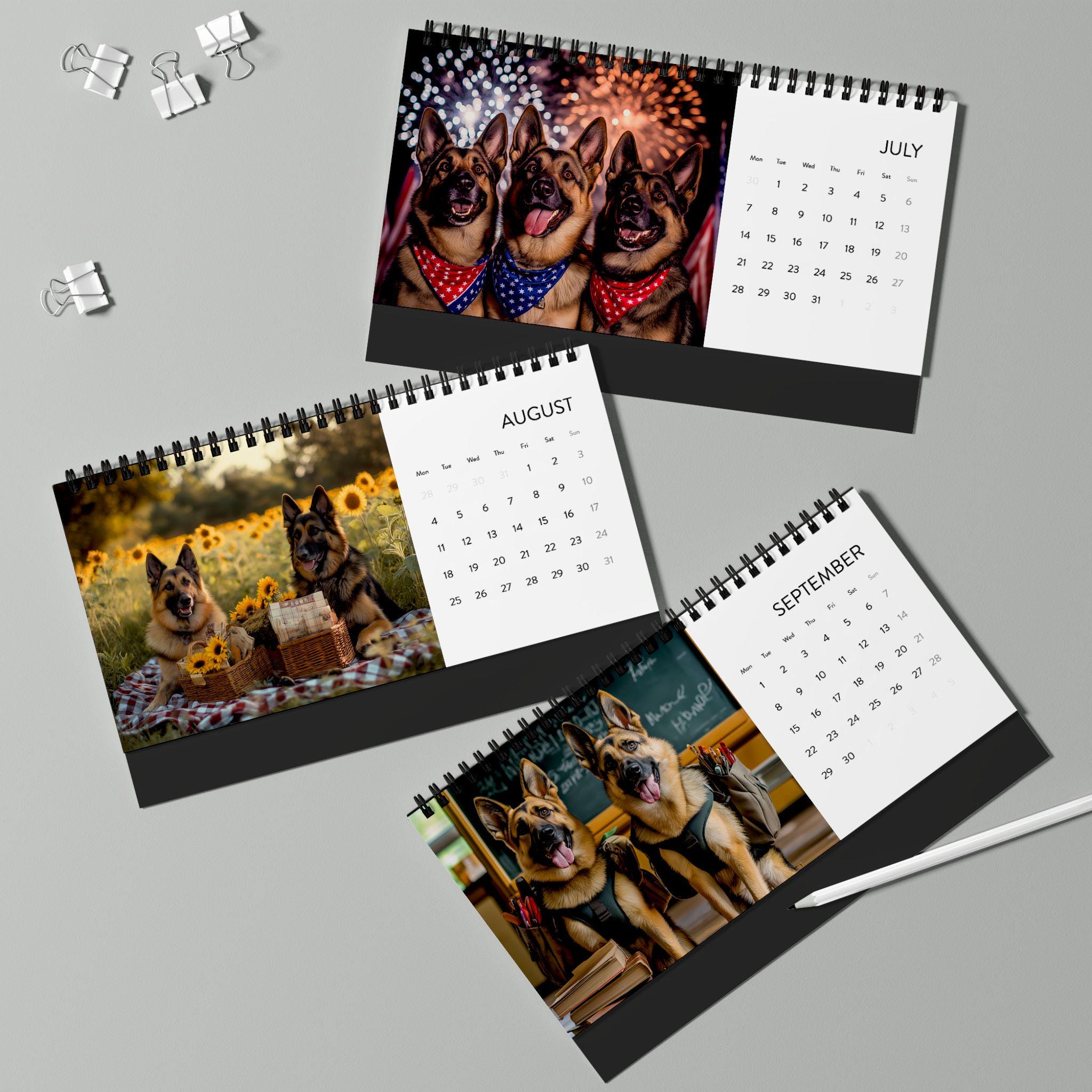 German Shepherd Seasonal Desk Calendar UK2025 Grid - Etsy