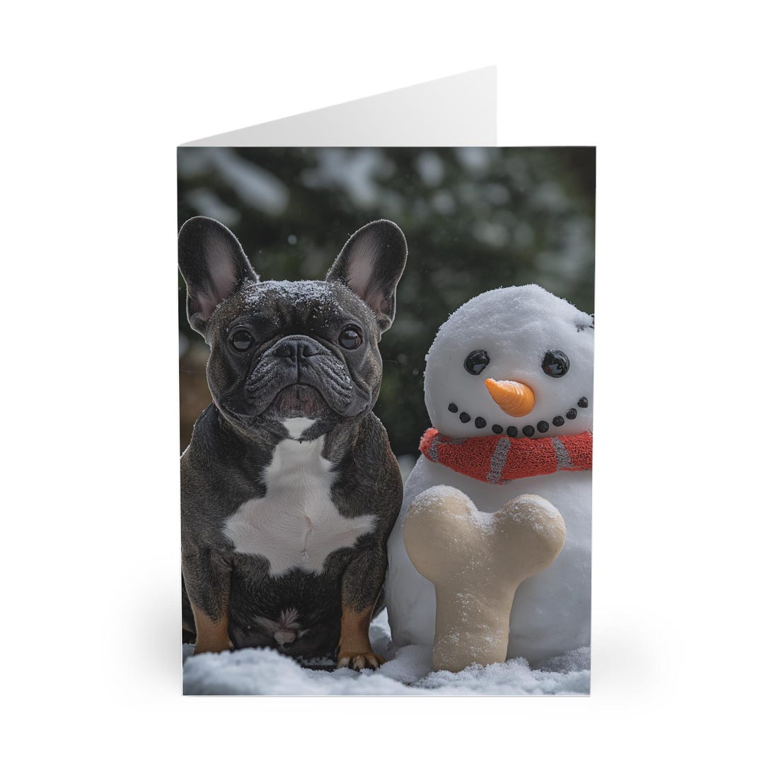 French Bulldog & Snowman Christmas Cards 5 Pack - Etsy