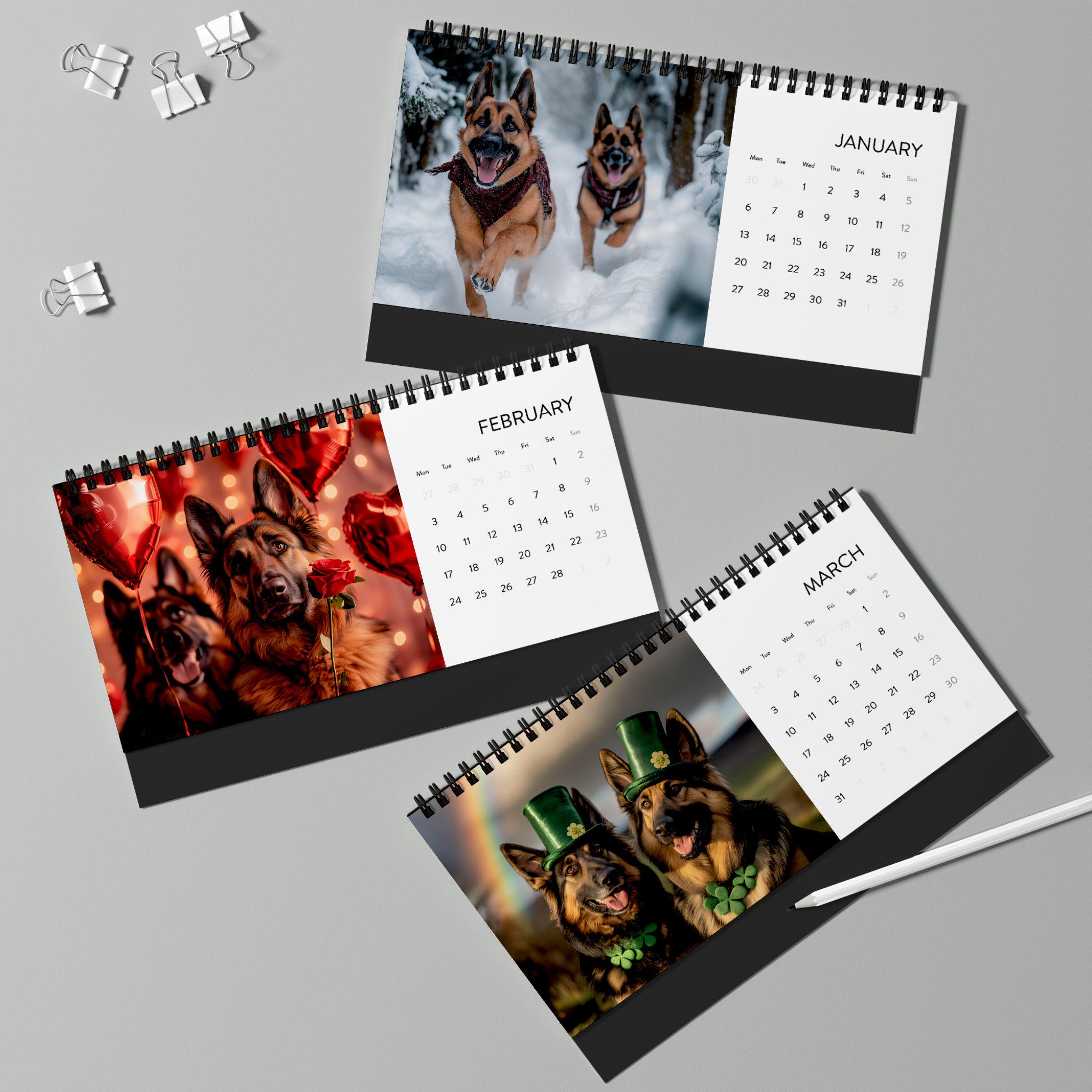 German Shepherd Seasonal Desk Calendar UK2025 Grid - Etsy