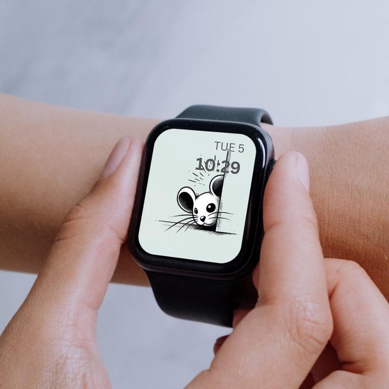 Minimalistic Mouse Snarling Watch Face on Mint Background, Sweet ...