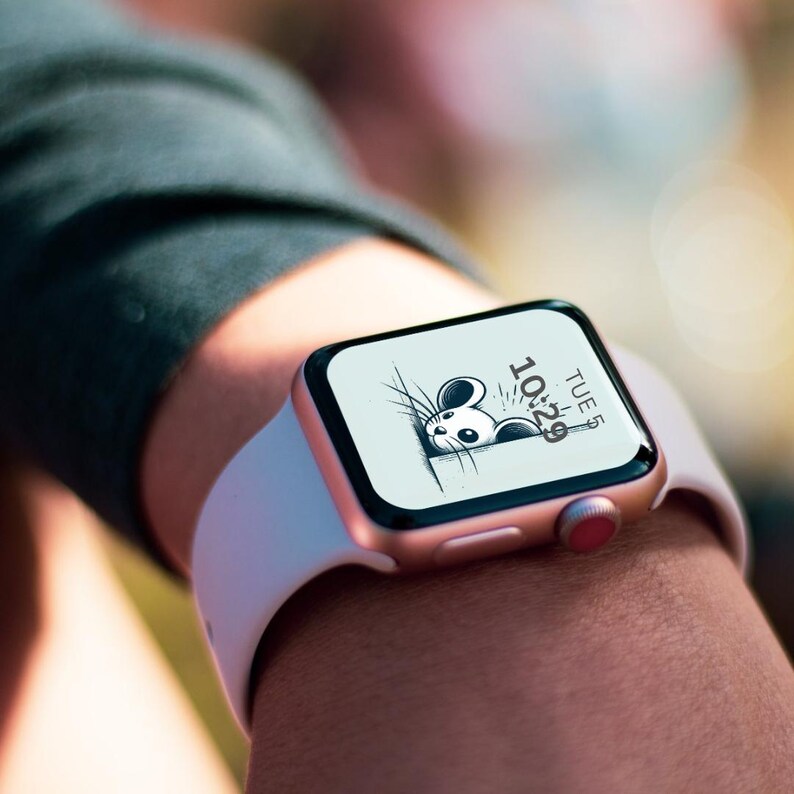 Minimalistic Mouse Snarling Watch Face on Mint Background, Sweet ...