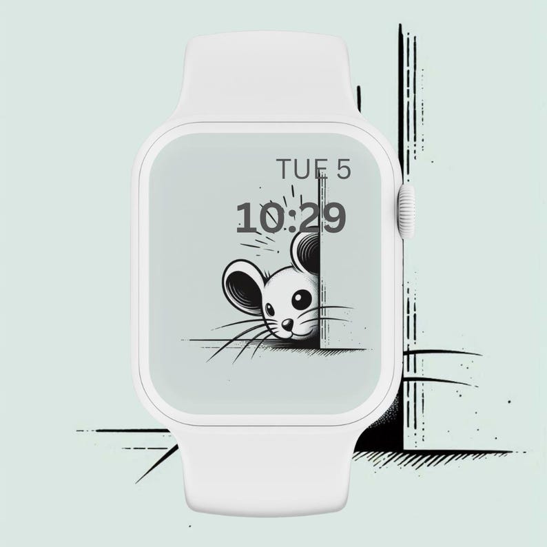 Minimalistic Mouse Snarling Watch Face on Mint Background, Sweet ...