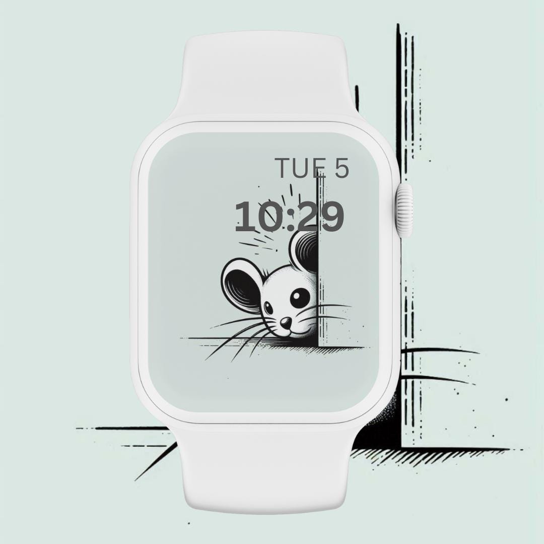 Minimalistic Mouse Snarling Watch Face on Mint Background, Sweet ...