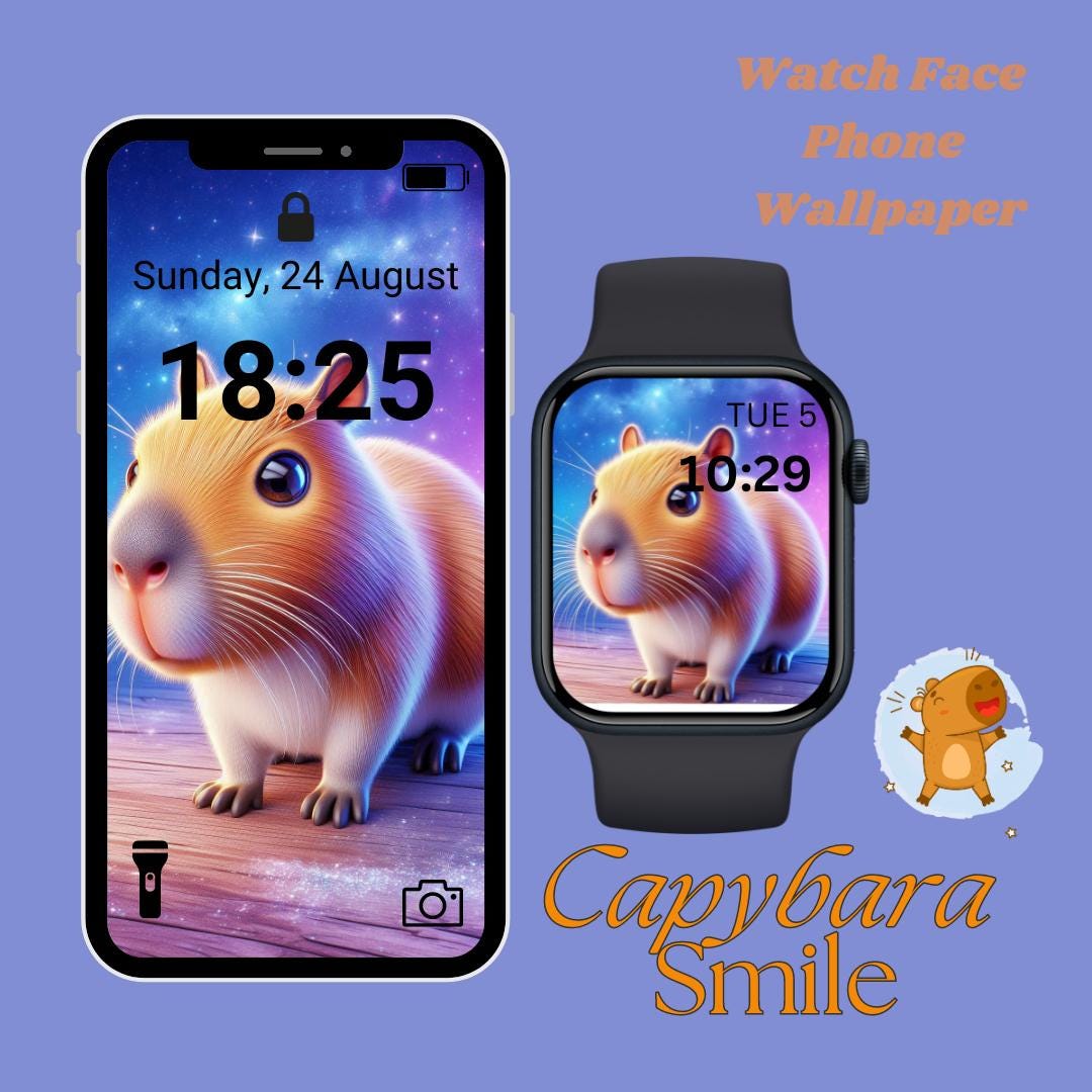 Adorable Capybara Apple Phone Wallpaper and Watch Face - Brown Animal ...