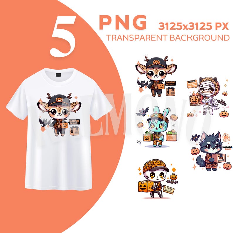 5 Halloween Animal Clipart Bundle - Spooky Cute Pngs for T-shirts ...