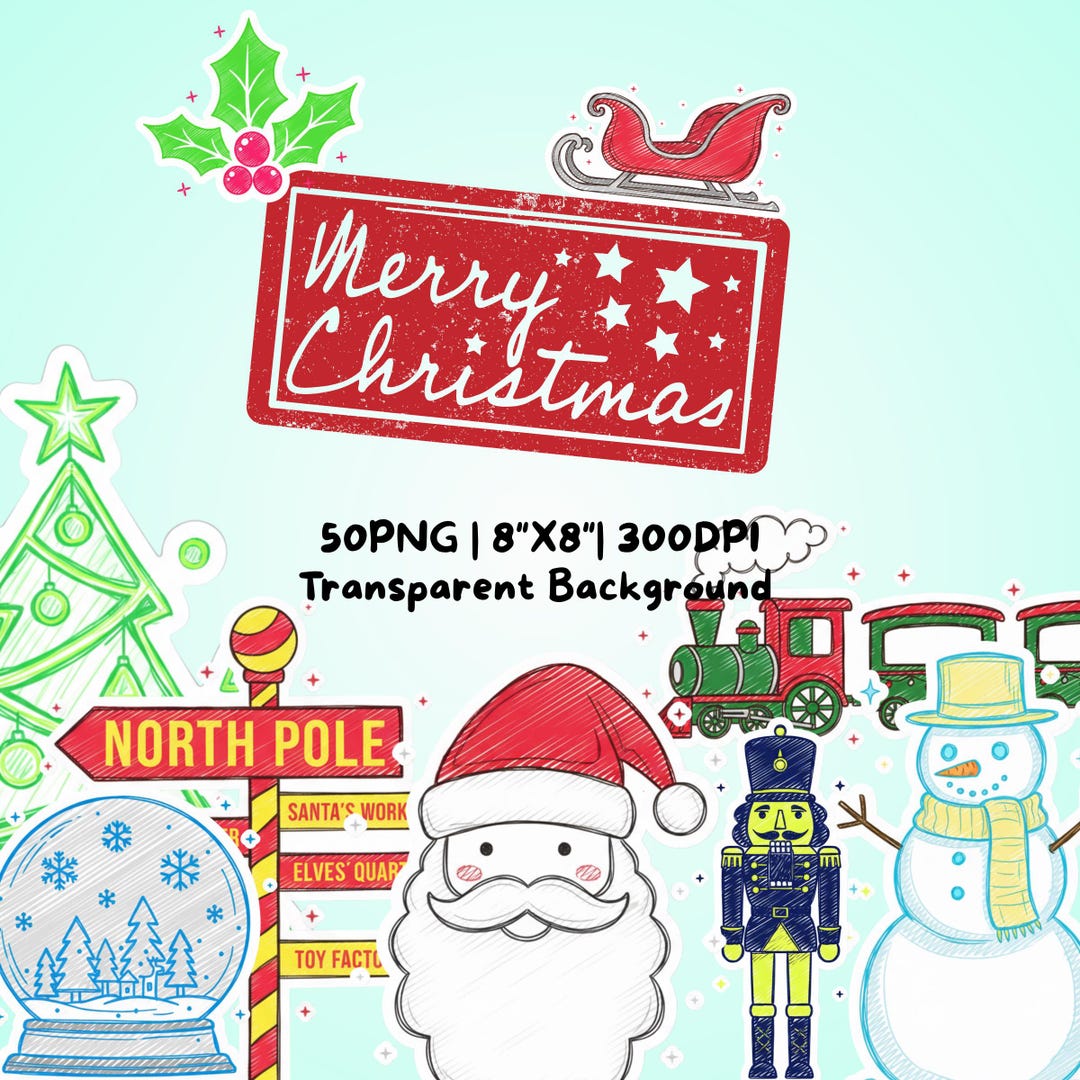 Christmas Clipart Bundle – Winter Holiday Digital Stickers, Santa ...