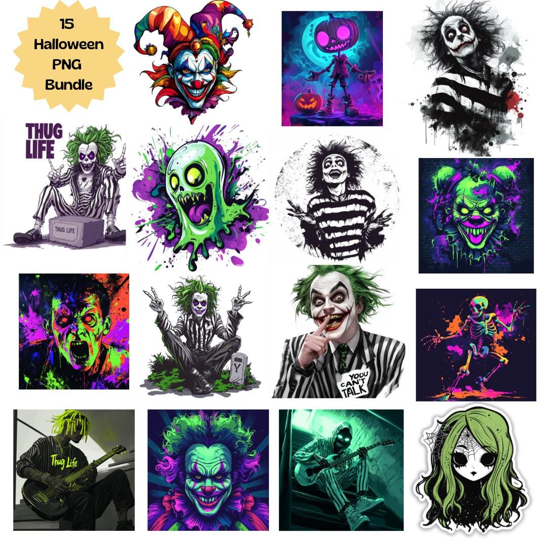 Neon Graffiti Halloween Horror Character, Scary Clown, Zombie Design ...