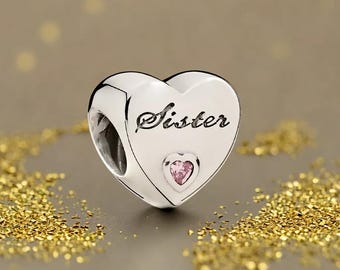 Pandora Sterling Silver Sister Heart Charm Pink Trending Family Charms ...