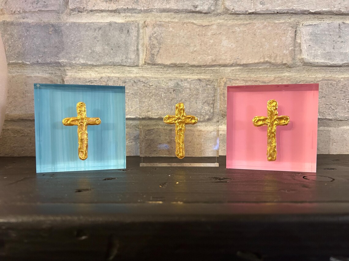 Acrylic Cross Block: Gold Painted Tabletop Art (3” X 3”) - Etsy