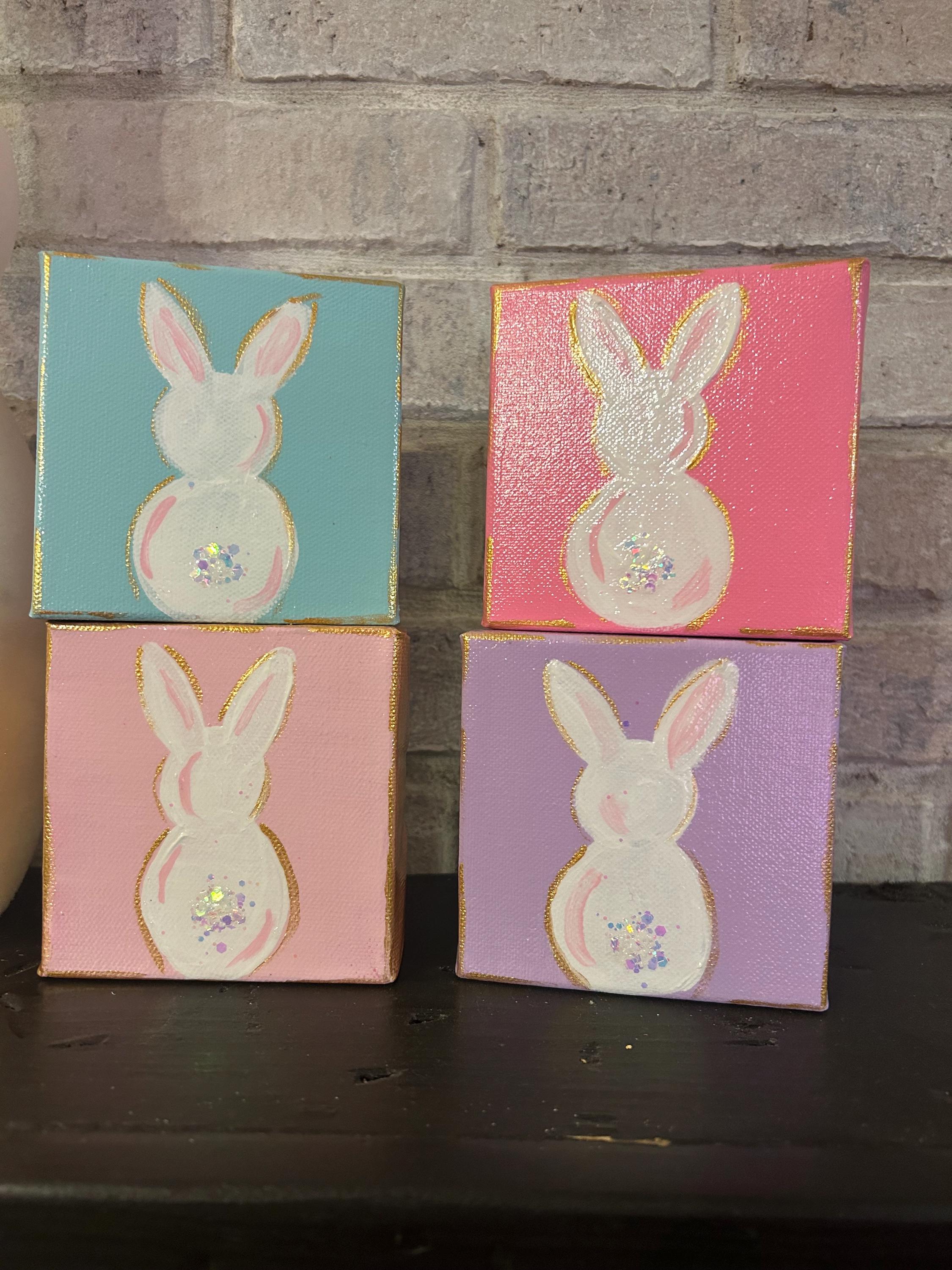 Easter Bunny Canvas Art | 4”x4” Bunny Painting on Canvas | Shelf Sitter ...