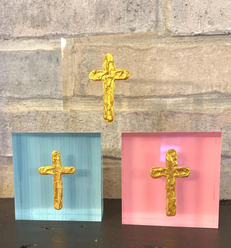 Acrylic Cross Block: Gold Painted Tabletop Art (3” X 3”) - Etsy