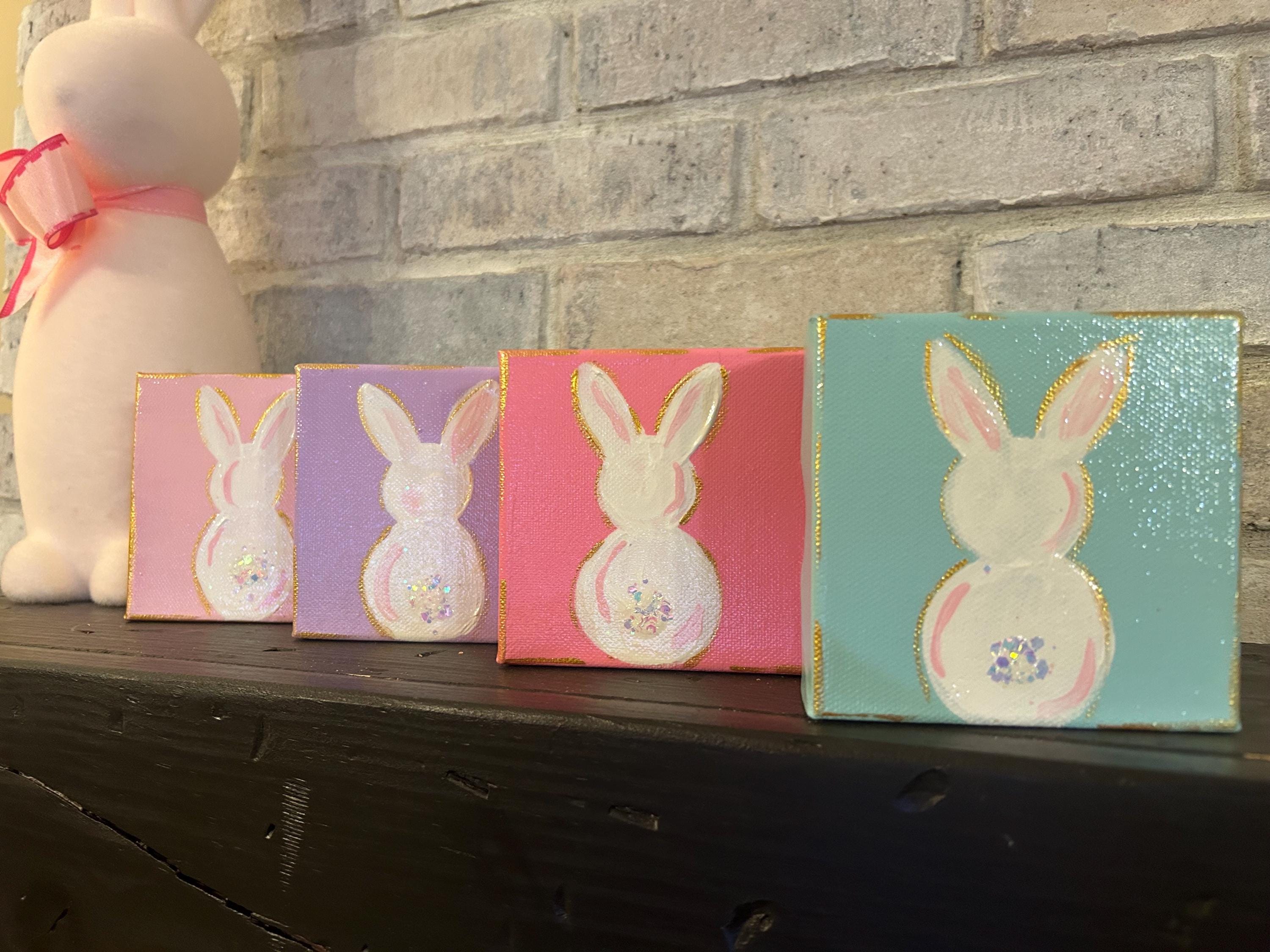 Easter Bunny Canvas Art | 4”x4” Bunny Painting on Canvas | Shelf Sitter ...