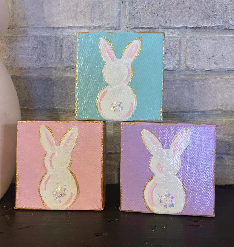 Easter Bunny Canvas Art | 4”x4” Bunny Painting on Canvas | Shelf Sitter ...