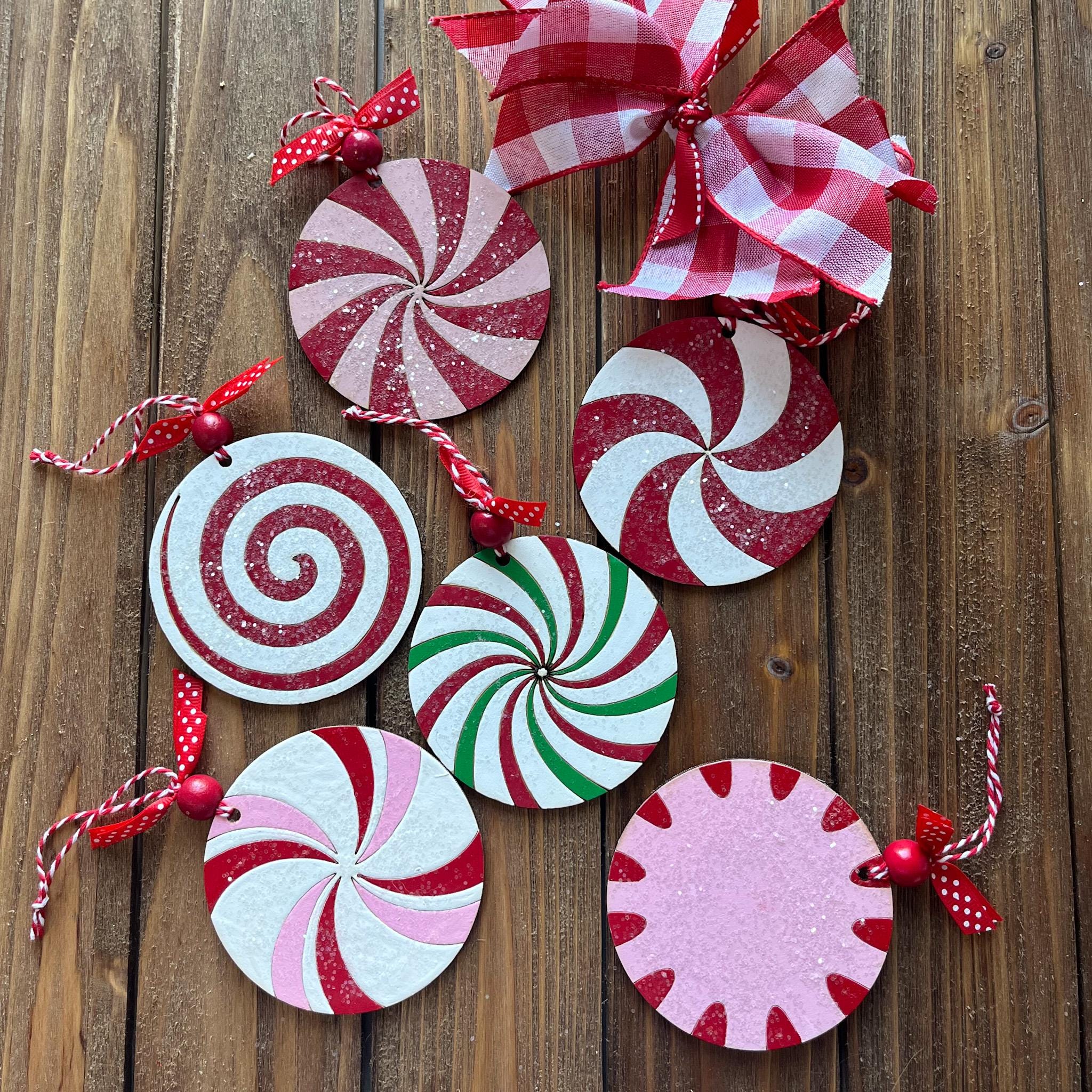 Christmas Peppermint Ornaments Set of 6 - Etsy