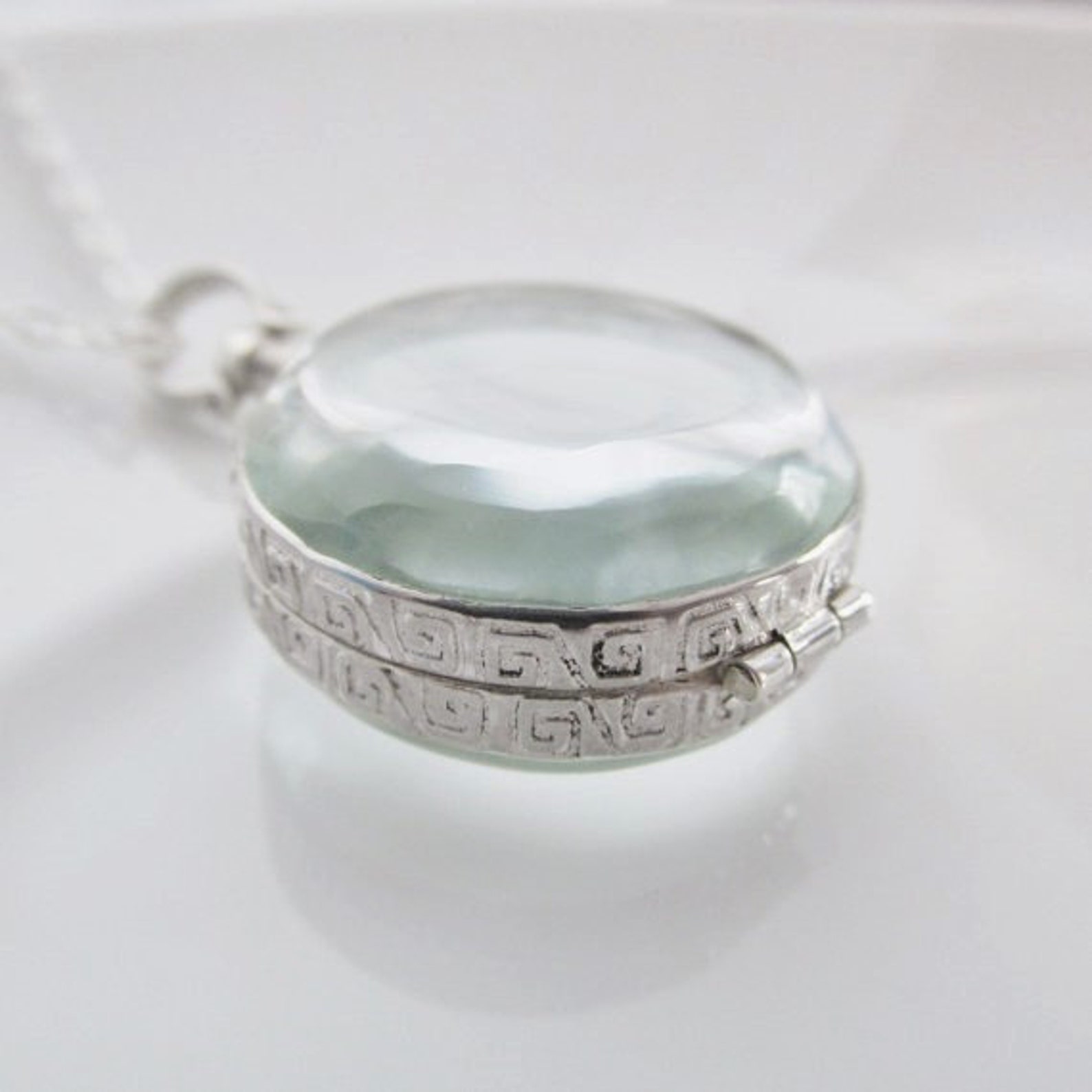 Sterling Silver Glass Locket Necklace Unique Double Sided - Etsy