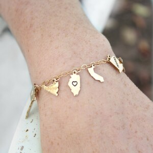 Gold State Charm Bracelet: Personalized Brass Travel Bracelet - Etsy