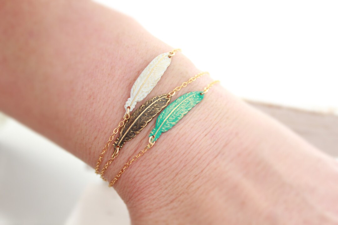 Feather Bracelet, Feather Jewelry, Turquoise Feather Bracelet, Gold ...
