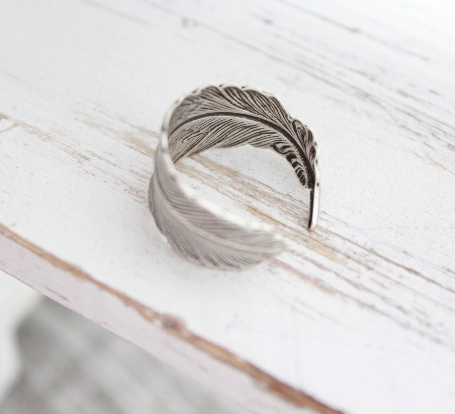 Silver Adjustable Feather Wrap Ring Simple Silver Feather | Etsy