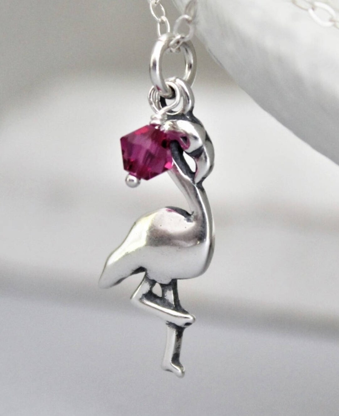 Flamingo Necklace, Silver Flamingo Bird Necklace, Sterling Silver ...