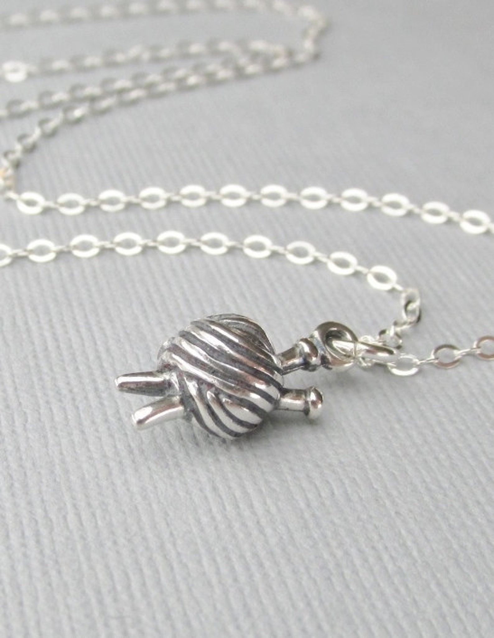 Solid Sterling Silver Knitting Charm Necklace Gifts for - Etsy