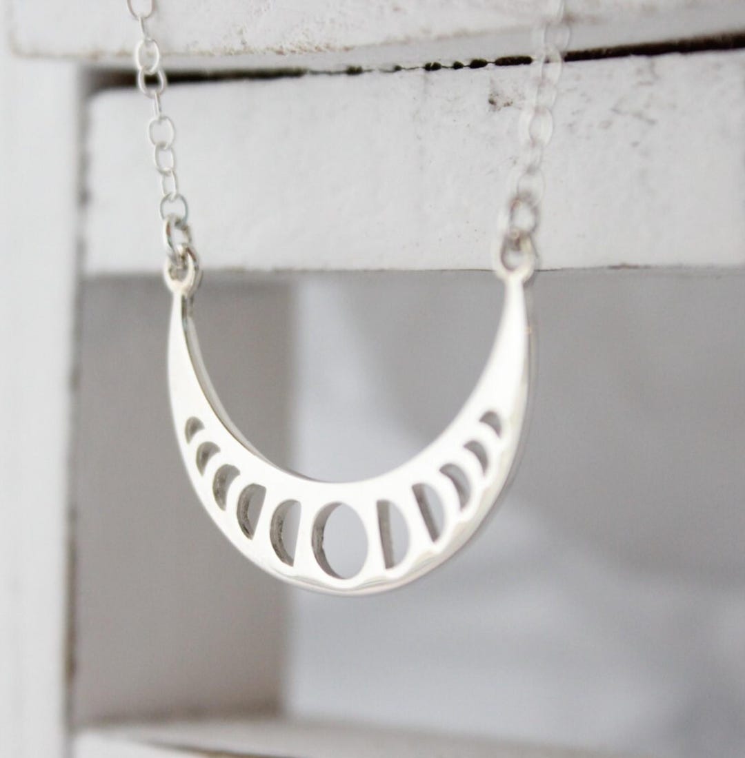 Sterling Silver Moon Phase Festoon Necklace, Celestial Jewelry, Lunar ...