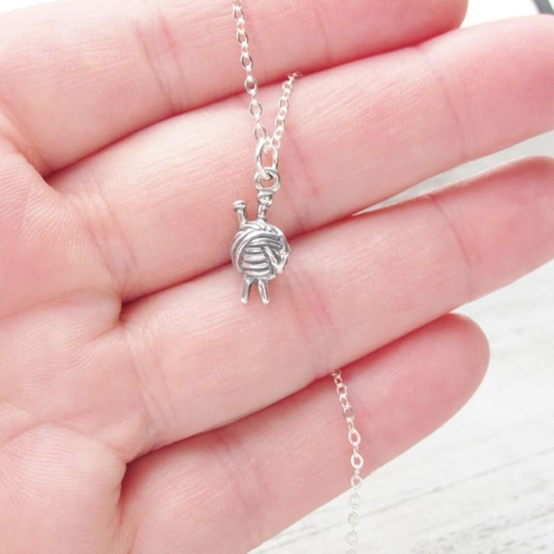 Solid Sterling Silver Knitting Charm Necklace Gifts For | Etsy