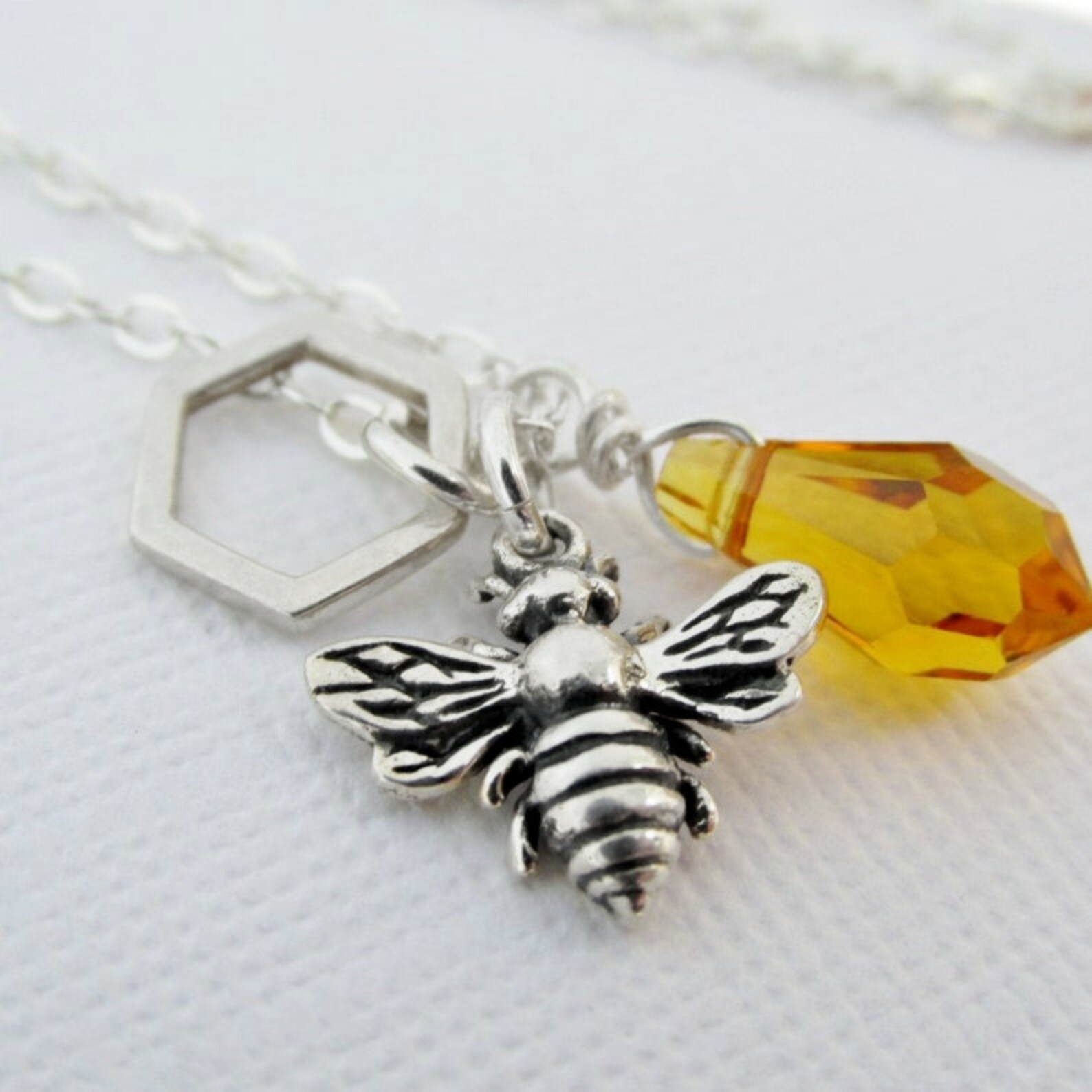 Honeybee Charm Necklace Sterling Silver Bee Necklace Save | Etsy
