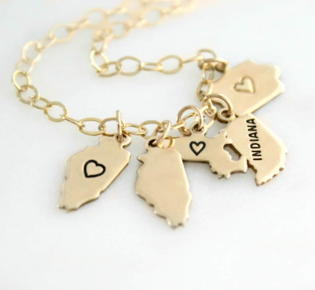 Gold State Charm Bracelet: Personalized Brass Travel Bracelet - Etsy
