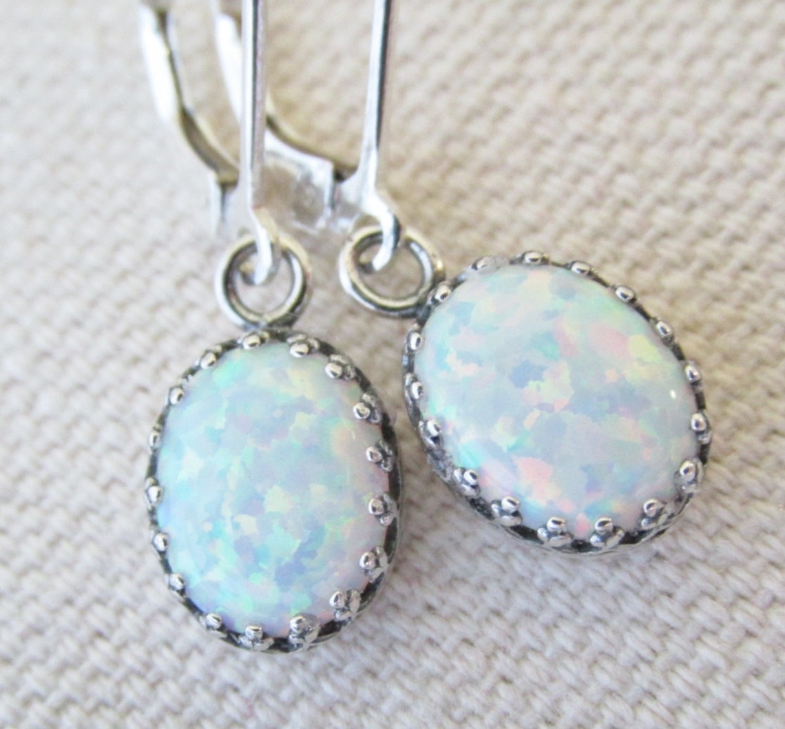 Opal Earrings Sterling Silver Opal Earrings White Opal - Etsy