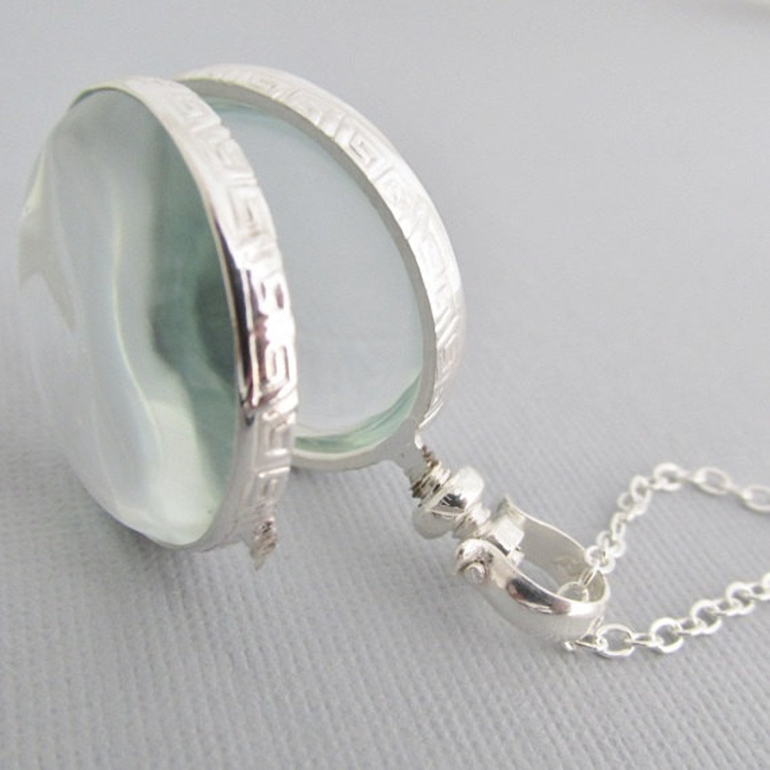 Sterling Silver Glass Locket Necklace Unique Double Sided - Etsy