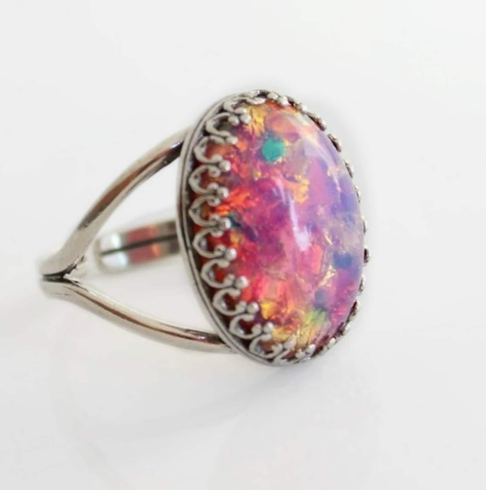 Fire Opal Adjustable Ring. Large Colorful Statement Ring - Etsy