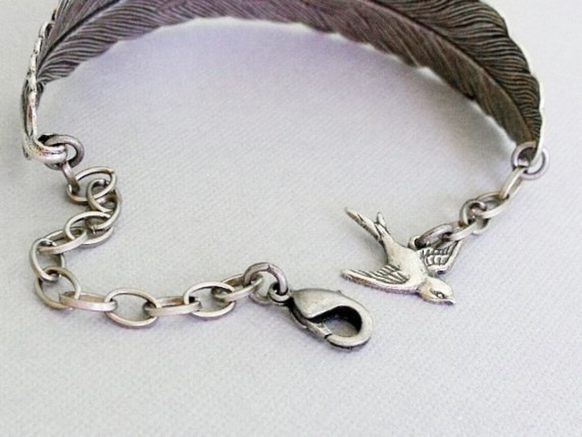 Silver Feather Bracelet Feather Cuff Bracelet Antique Etsy